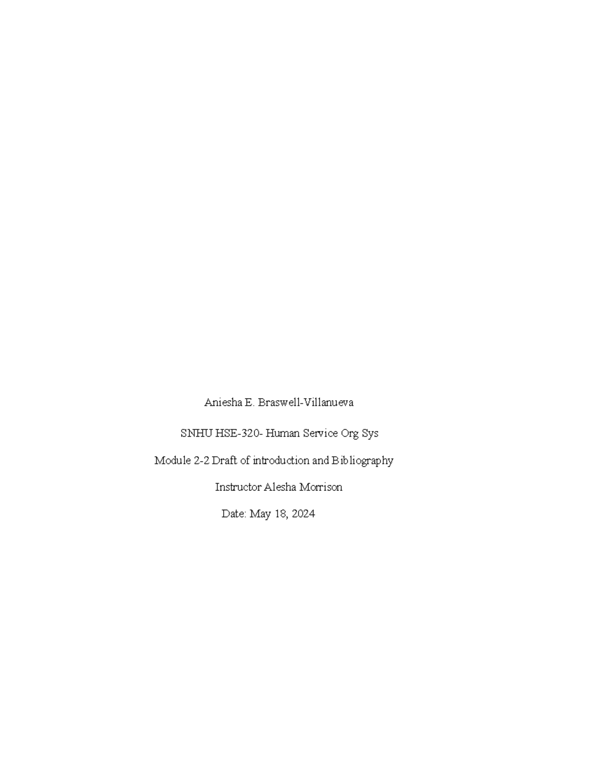 HSE-320 Human Service Org Module 2-2 Introduction and Bib Notes - Studocu