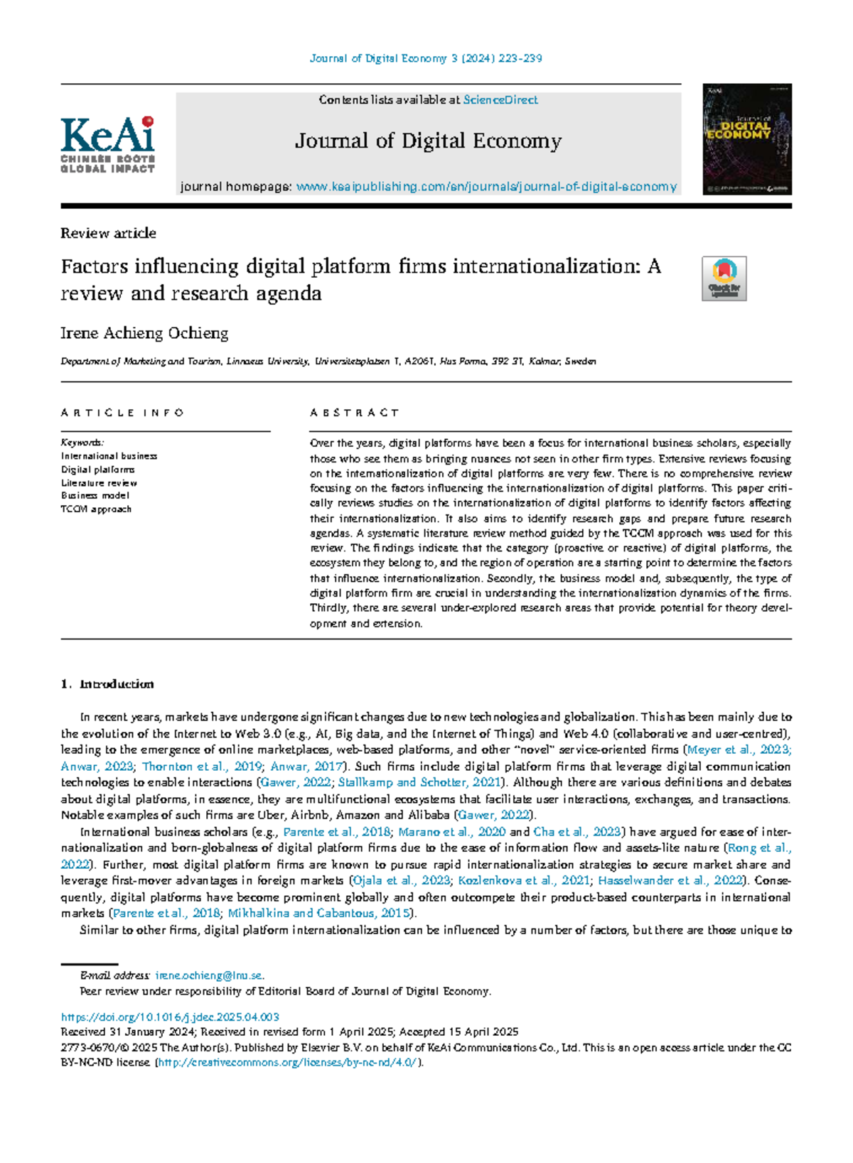 3. Factors Influencing Digital Platform Firms' Internationalization: A ...