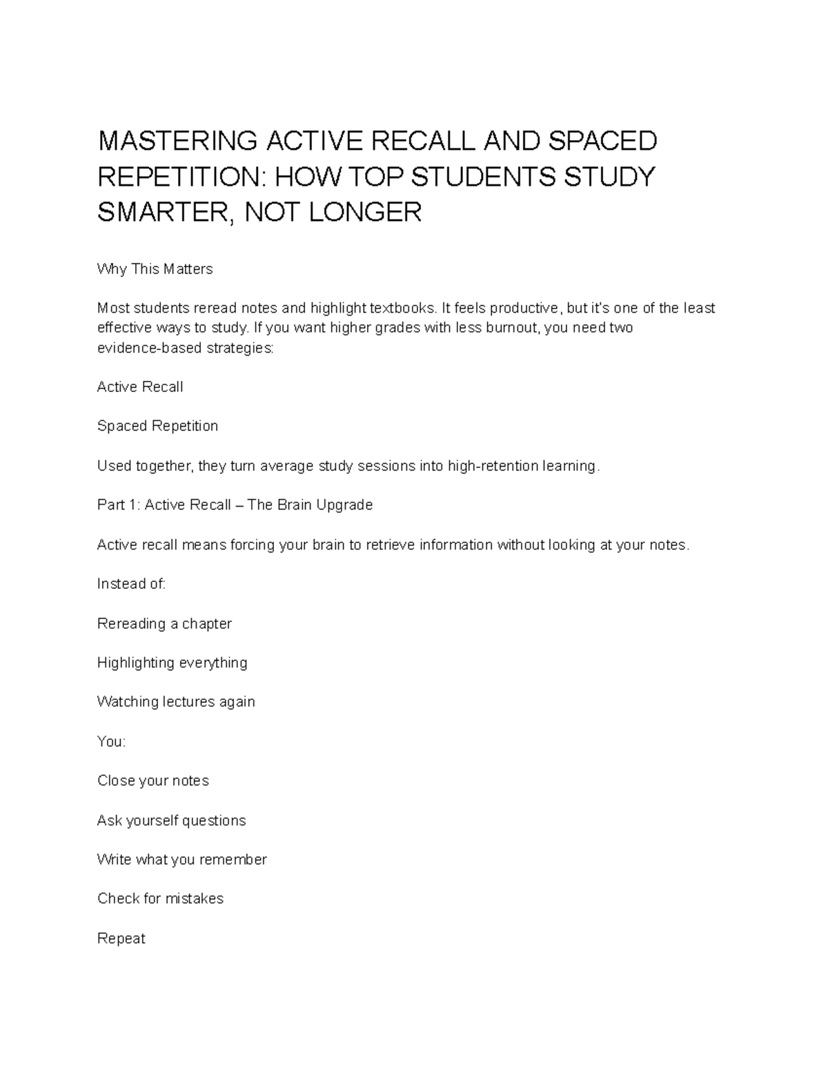 Mastering Active Recall & Spaced Repetition: Study Smarter, Not Longer ...
