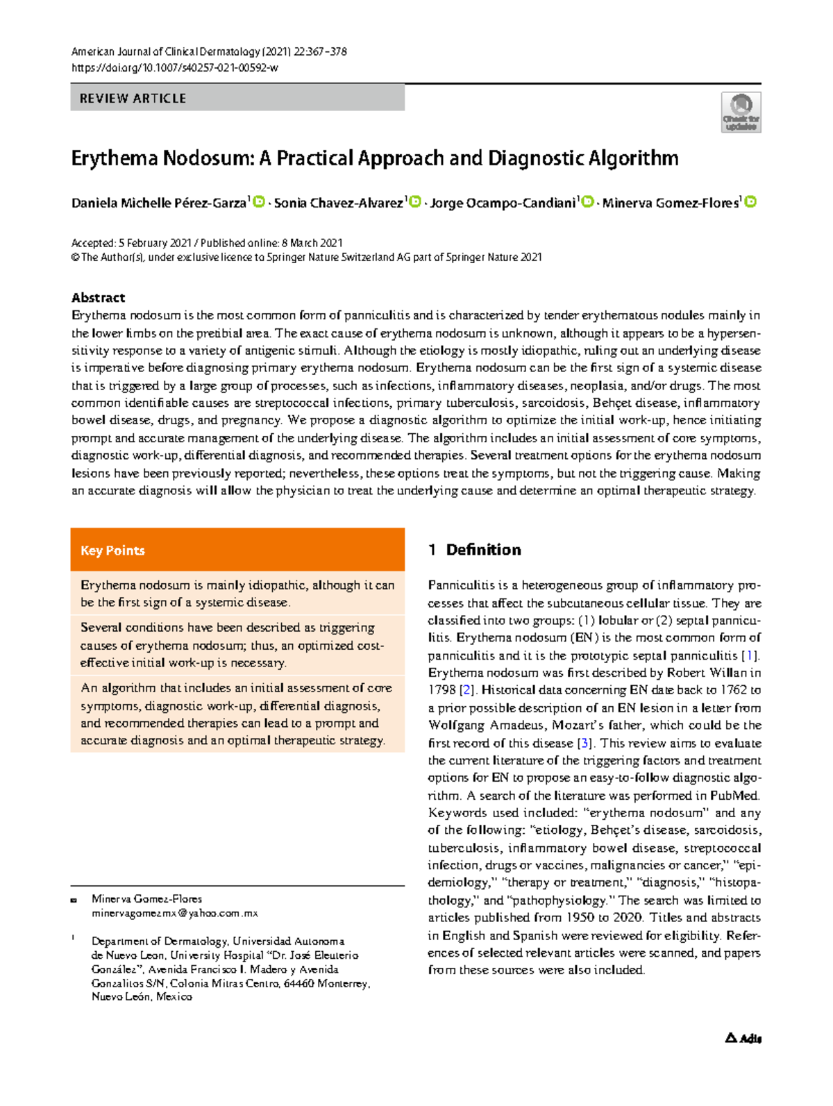 Erythema Nodosum: A Practical Approach & Diagnostic Algorithm (2021 ...
