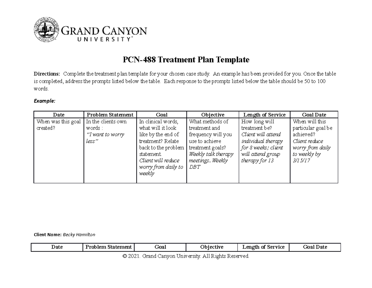 PCN 488 RS Treatment Plan Template for Trauma & PTSD Clients - Studocu