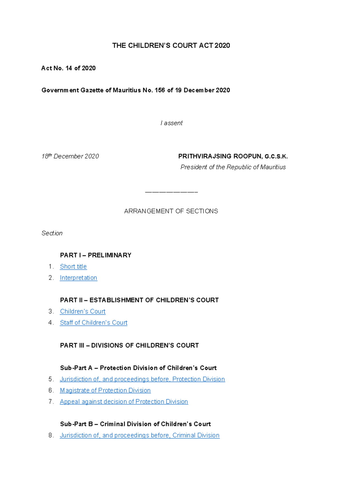 Children's Court Act 2020: Full Text and Section Overview - Studocu