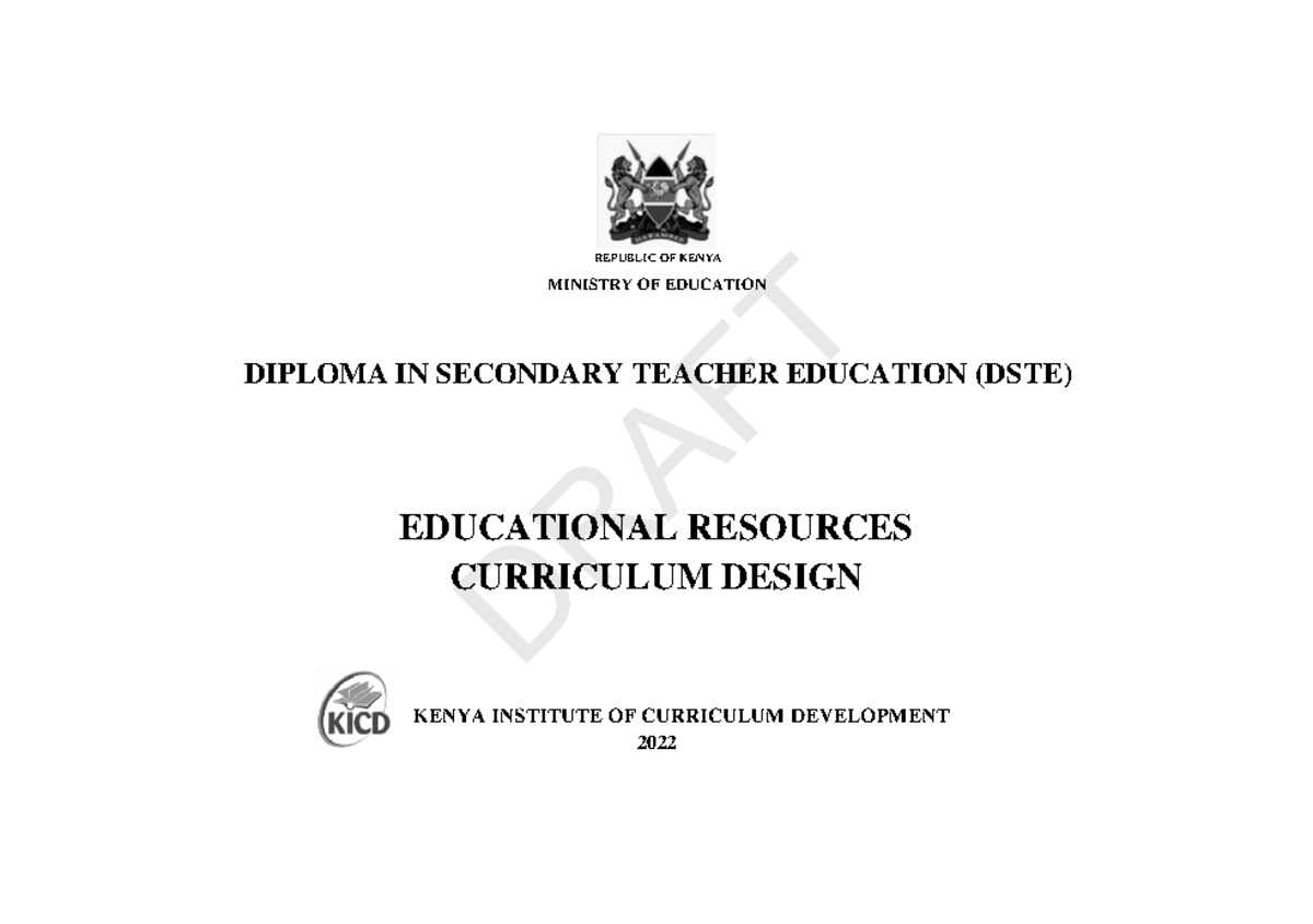 DSTE Curriculum Designs for Educational Resources in Kenya (2022) - Studocu