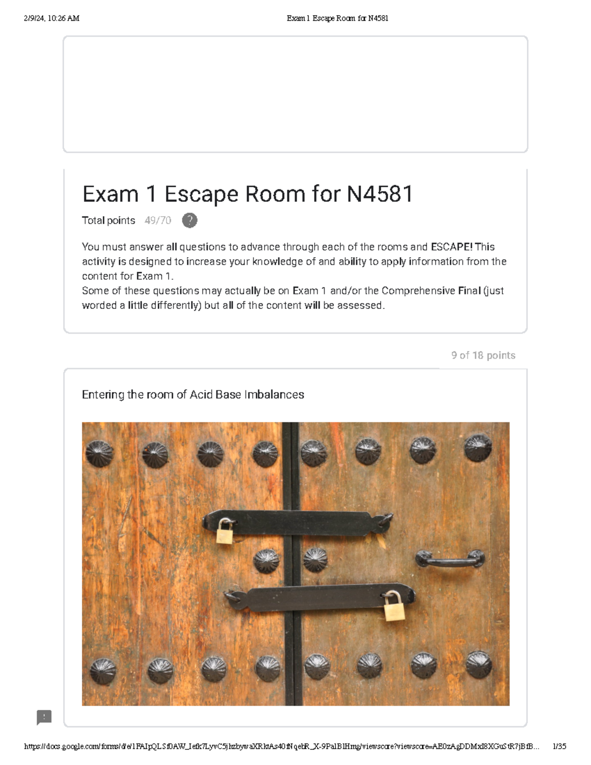 N4581 Exam 1 Escape Room: Mastering Acid Base Imbalances - Studocu