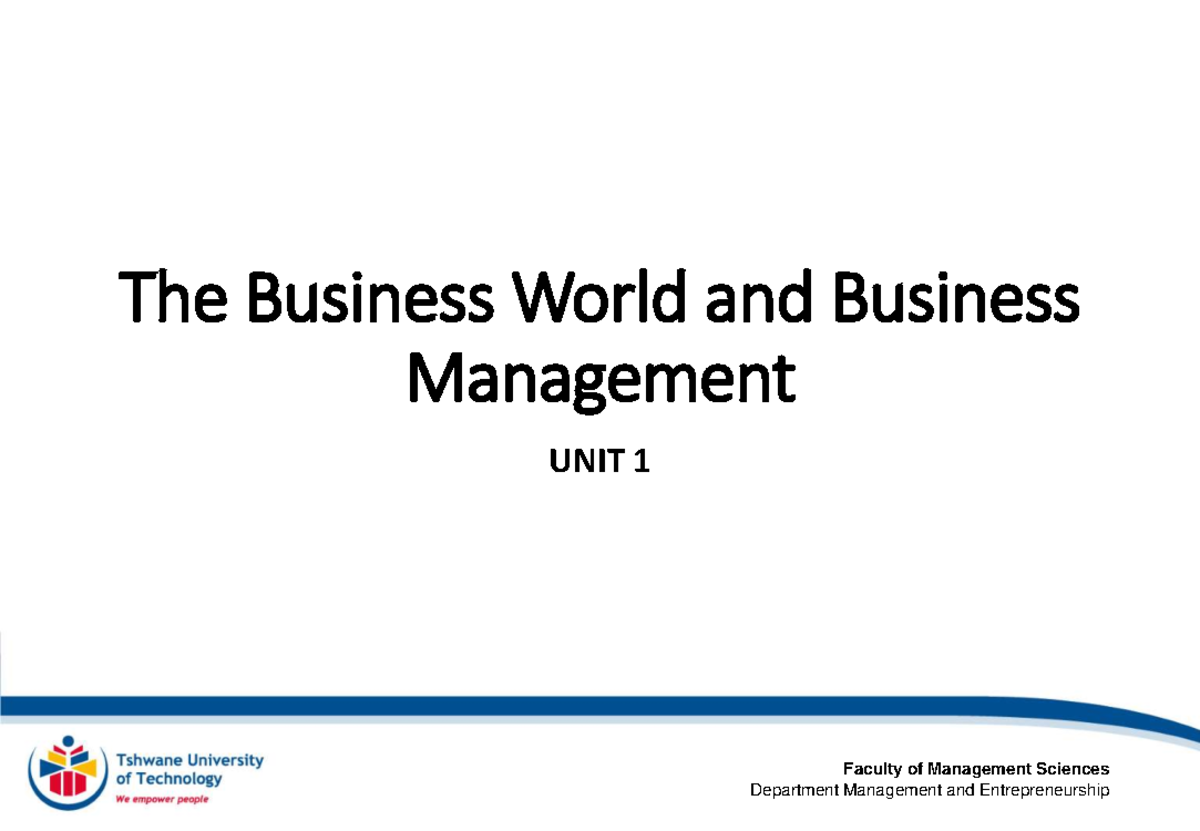 Business Management UNIT 1: Understanding the Business World - Studocu