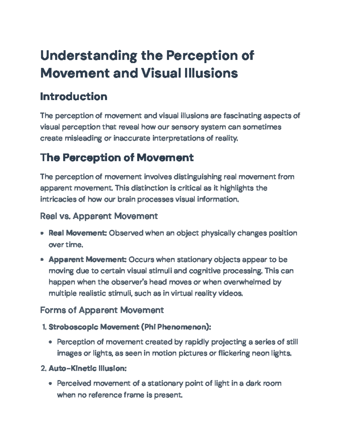Understanding Movement and Visual Illusions: A Study on Perception ...