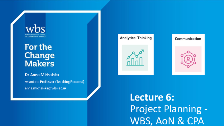 PM-Lecture-6: Project Planning, WBS, AoN & CPA Insights - Studocu
