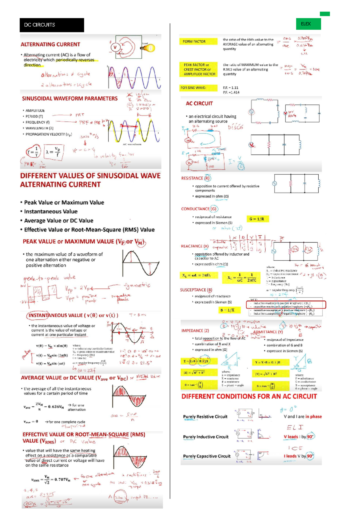 AC Circuits - elex - DC CIRCUITS ELEX the ratio of the RMS value to the ...