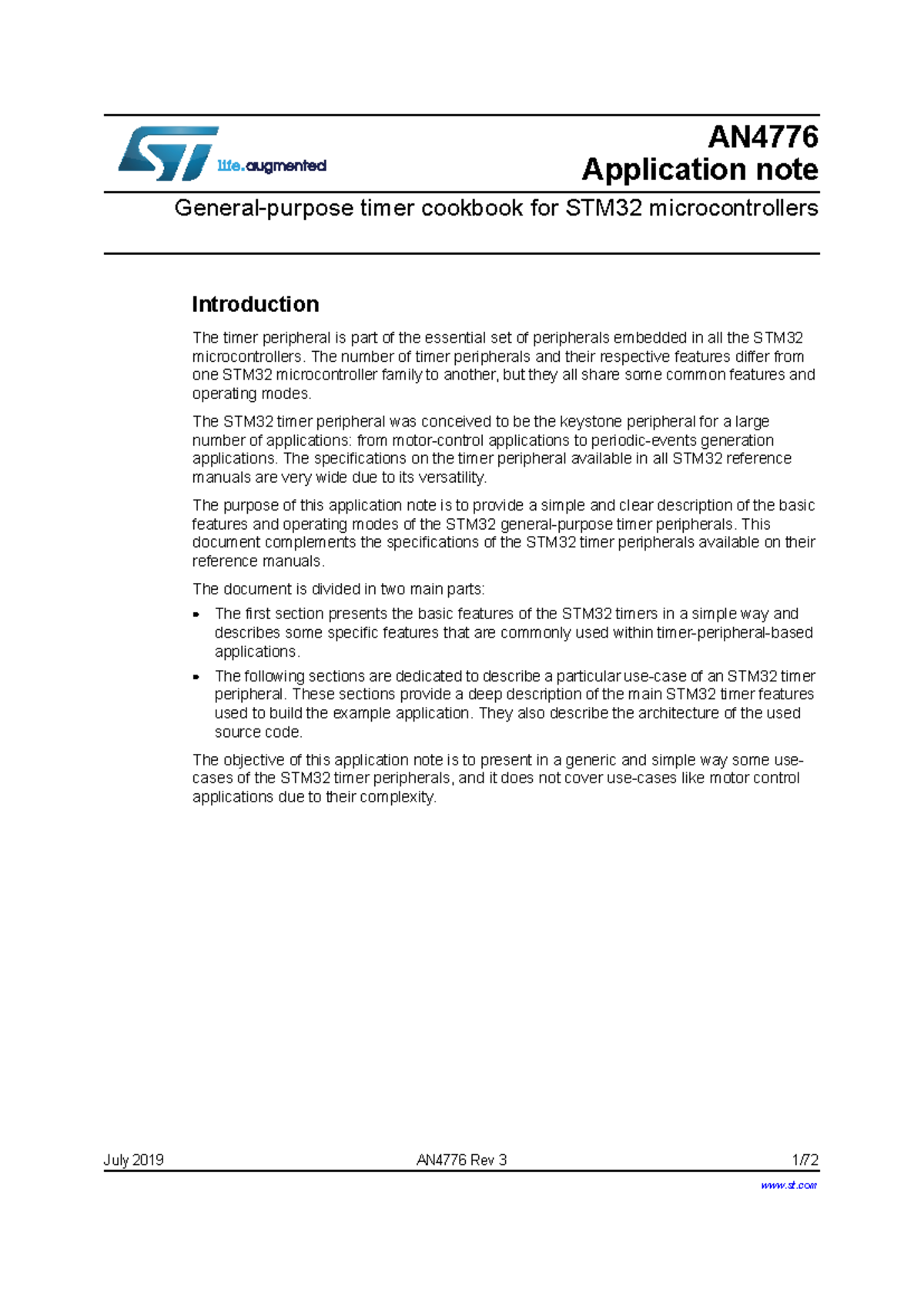 An4776 generalpurpose timer cookbook for stm32 microcontrollers ...