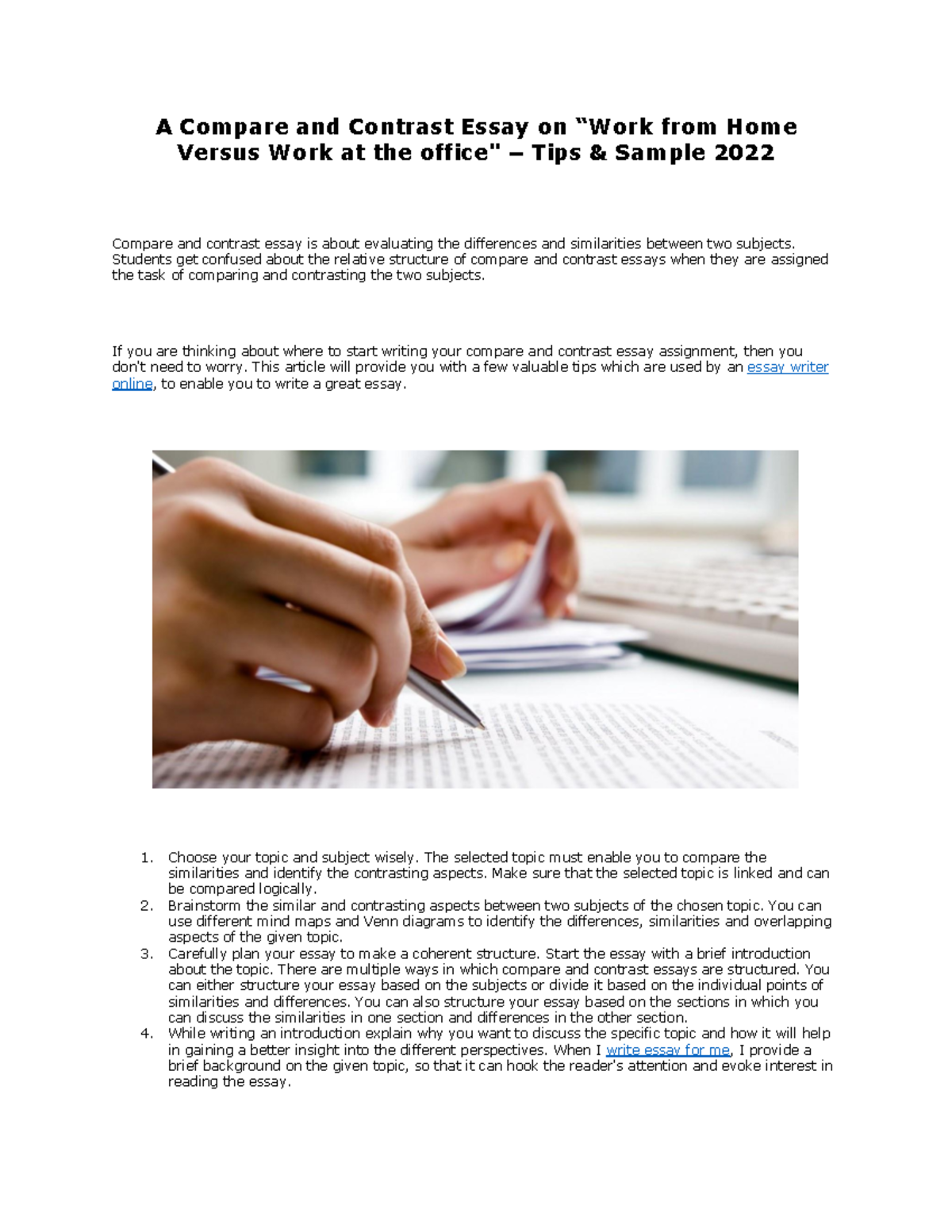A Compare & Contrast Essay: Work from Home vs. Office Tips & Sample ...