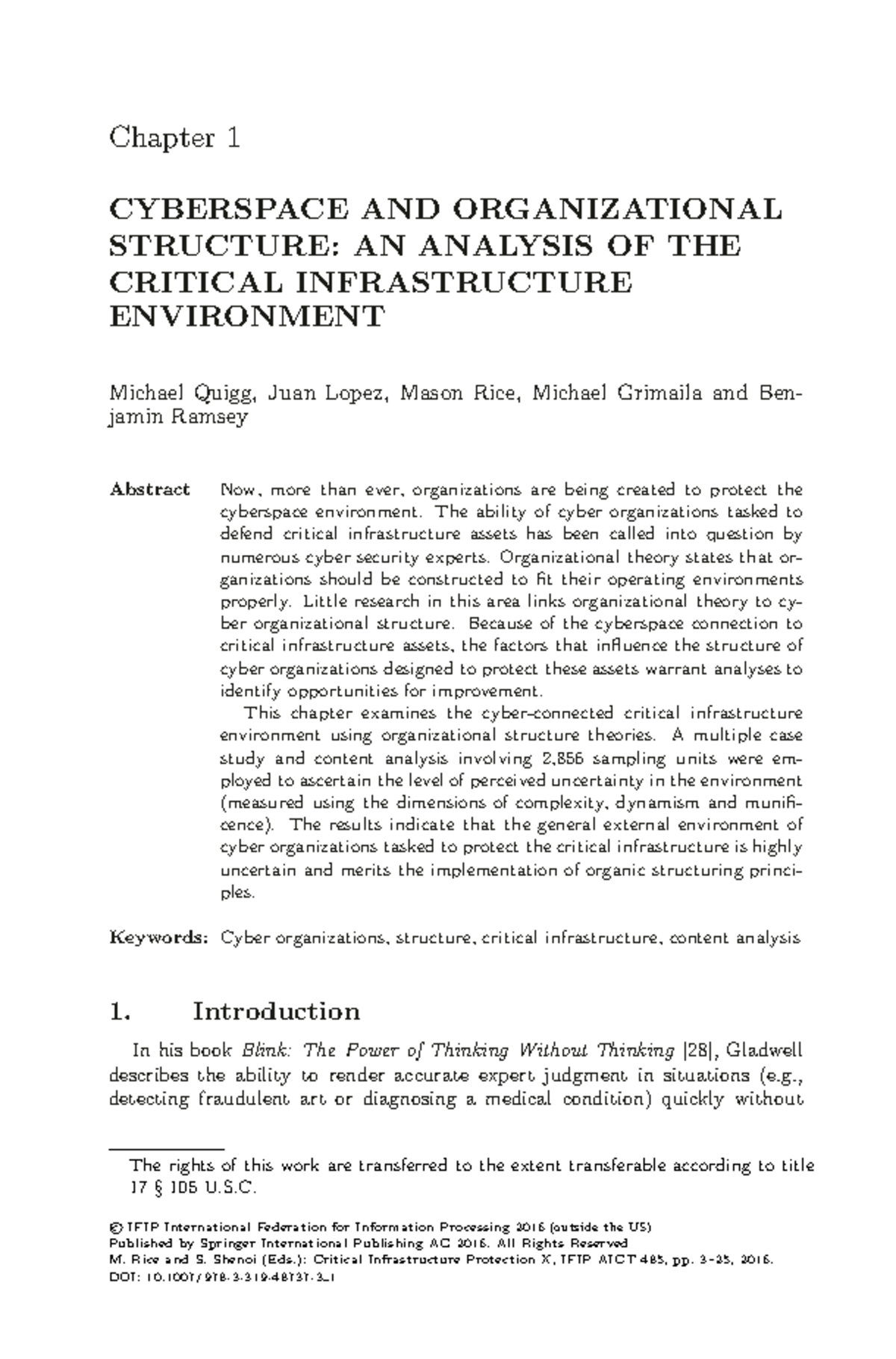 Analyzing Cyberspace: Organizational Structures for Critical ...
