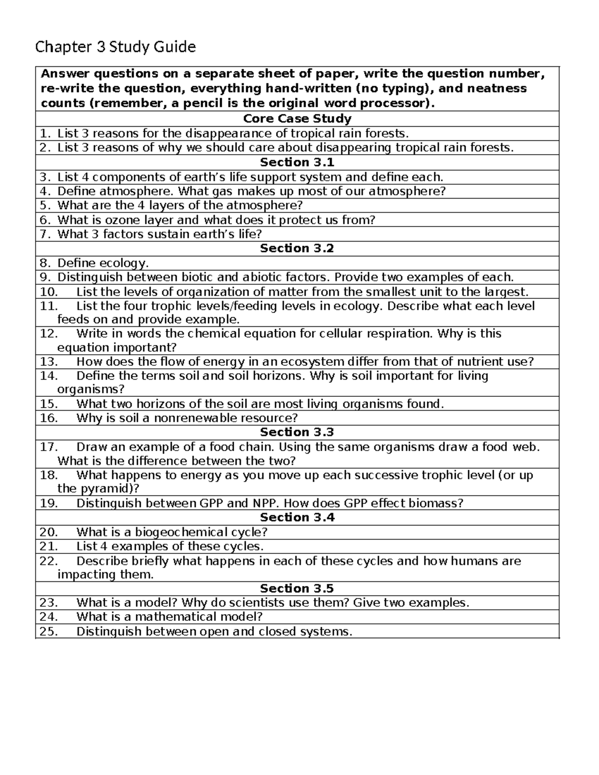 Chapter 3 Ecology Study Guide (ENV 101) for Environmental Science - Studocu