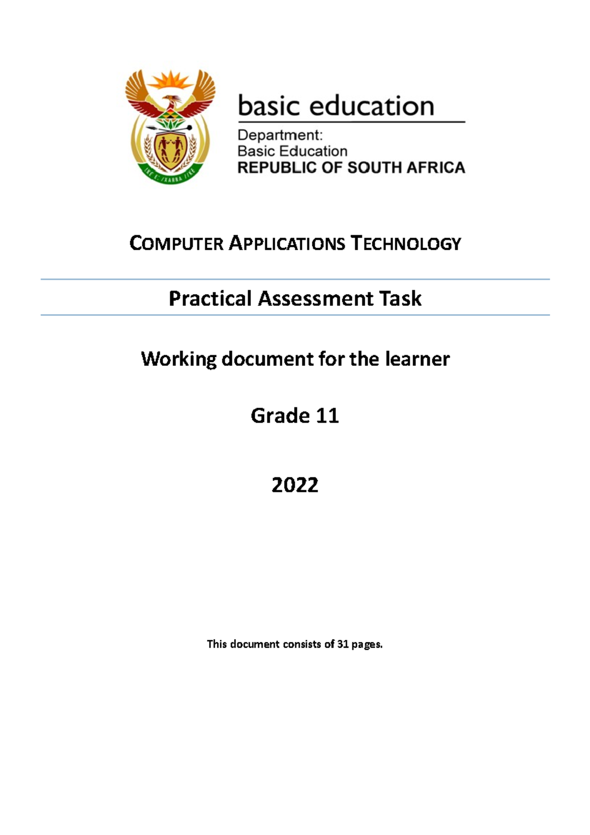 2022 CAT PAT Grade 11: Practical Assessment Task Guidelines - Studocu