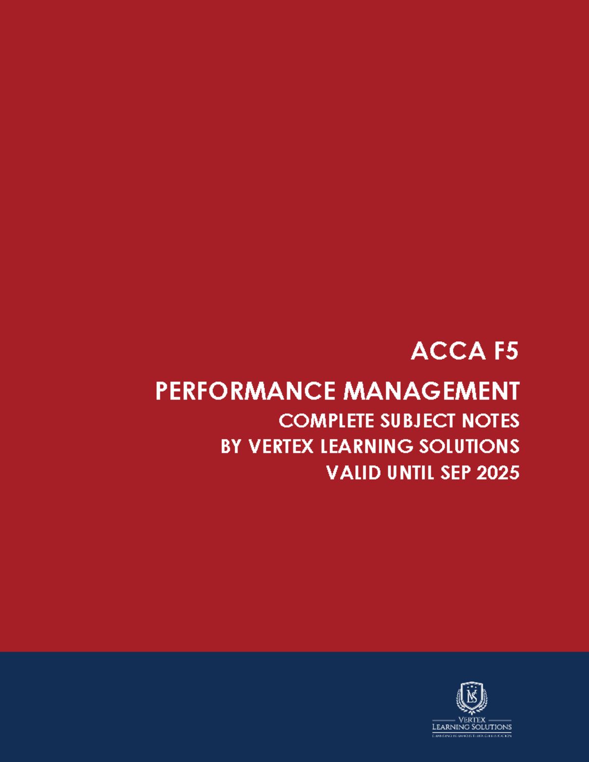 Acca F5 Performance Management Complete Study Notes 2025 Studocu