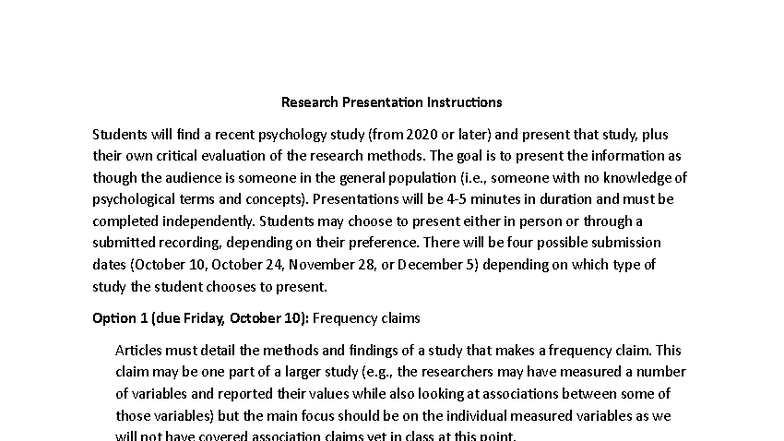 PSY 101: Research Presentation Guidelines and Evaluation Criteria - Studocu