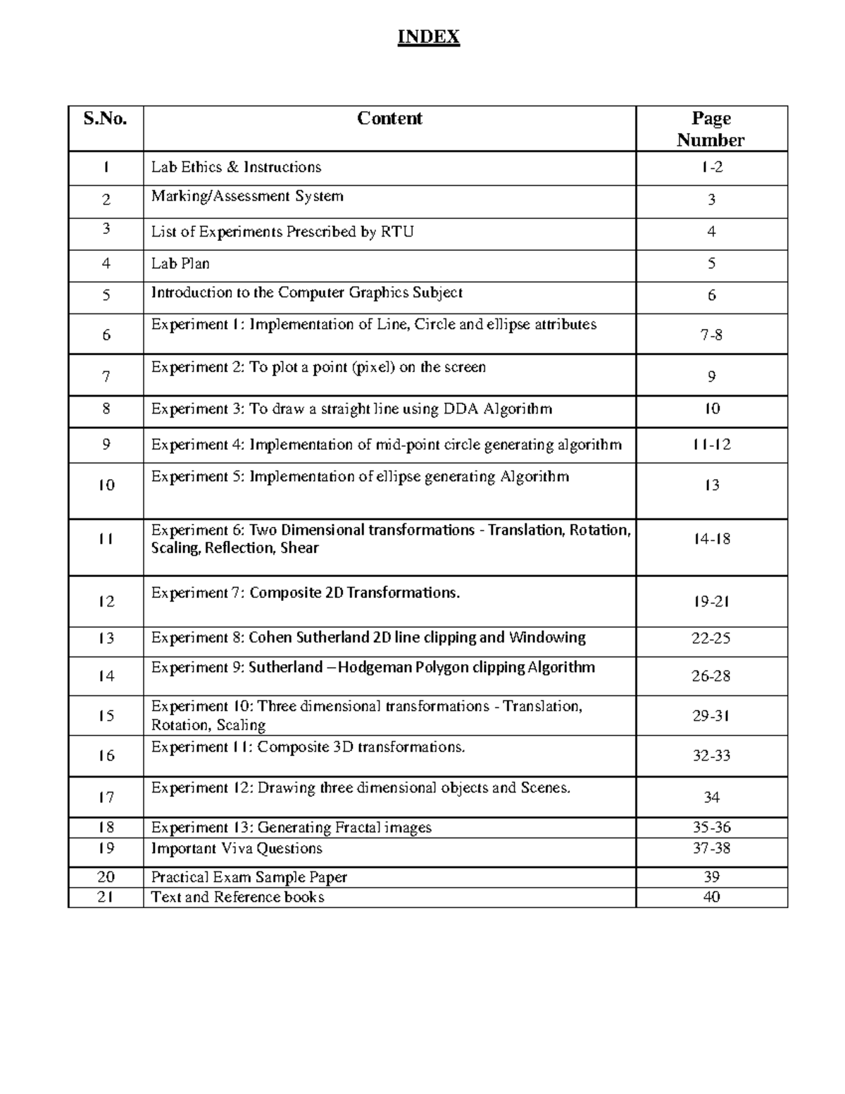 Computer Graphics Lab Manual (5CS4-21): Experiments & Assessment Guide ...