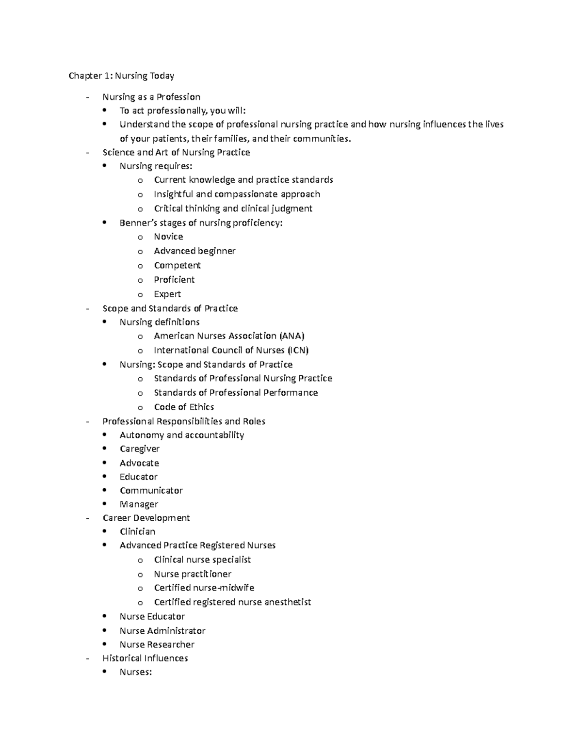 Nursing Fundamentals: Chapter 1 Overview for Fall 2023 Course - Studocu