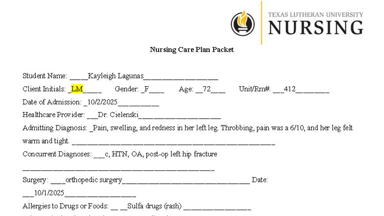 Nursing Care Plan for DVT Management - NUR 101 - Studocu