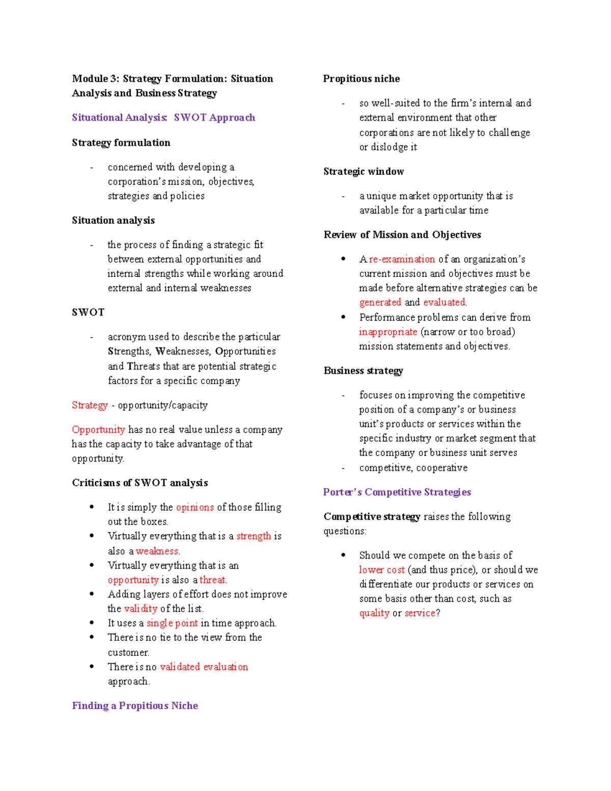 Module 3 strat - goodluck - Module 3: Strategy Formulation: Situation ...