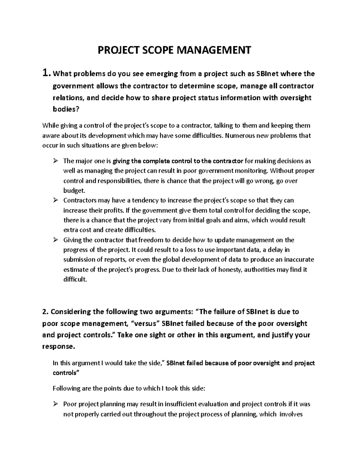 Project Scope Management Assignment 1 Project Scope Management 1 What Problems Do You See