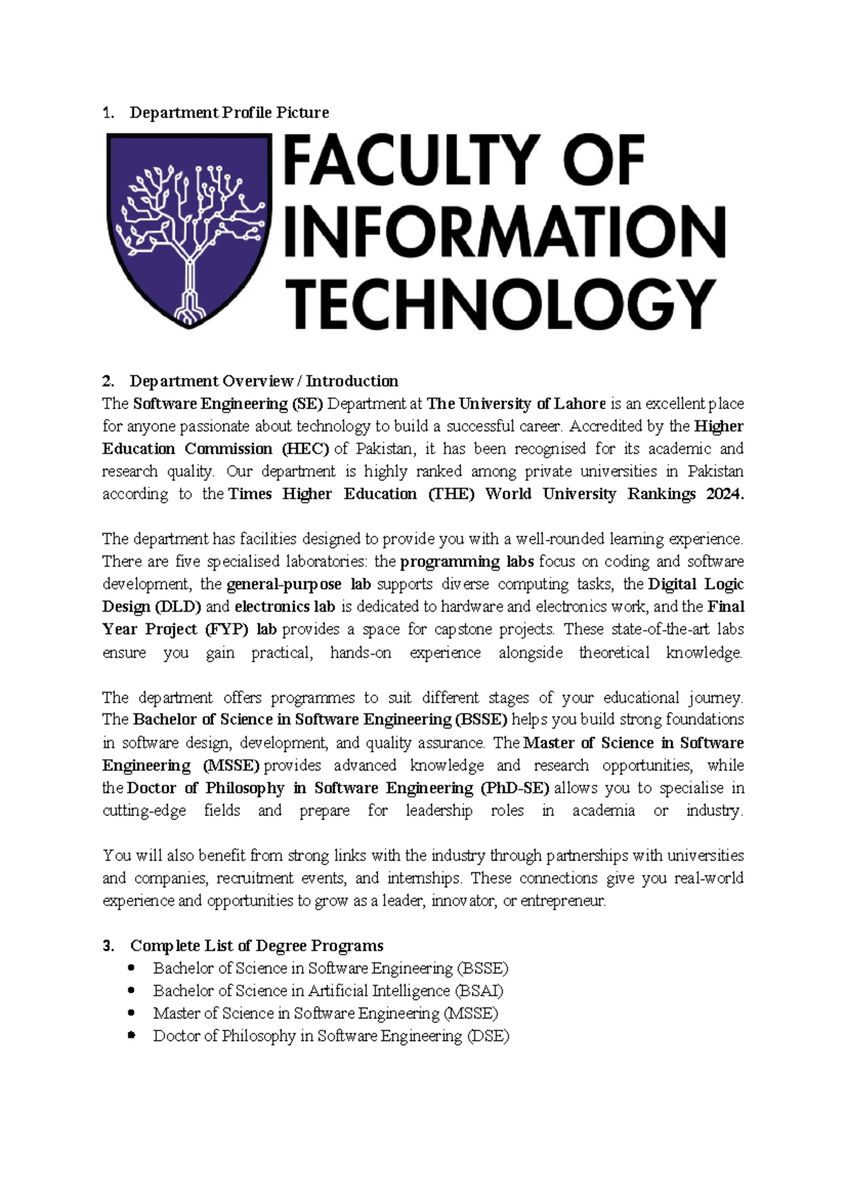 Department Overview: Software Engineering (SE) at UOL - MSSE Info - Studocu