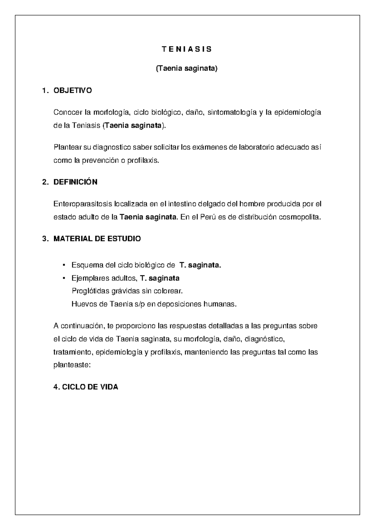 TENIASIS (Taenia saginata) - Morfología, Ciclo y Tratamiento - Studocu