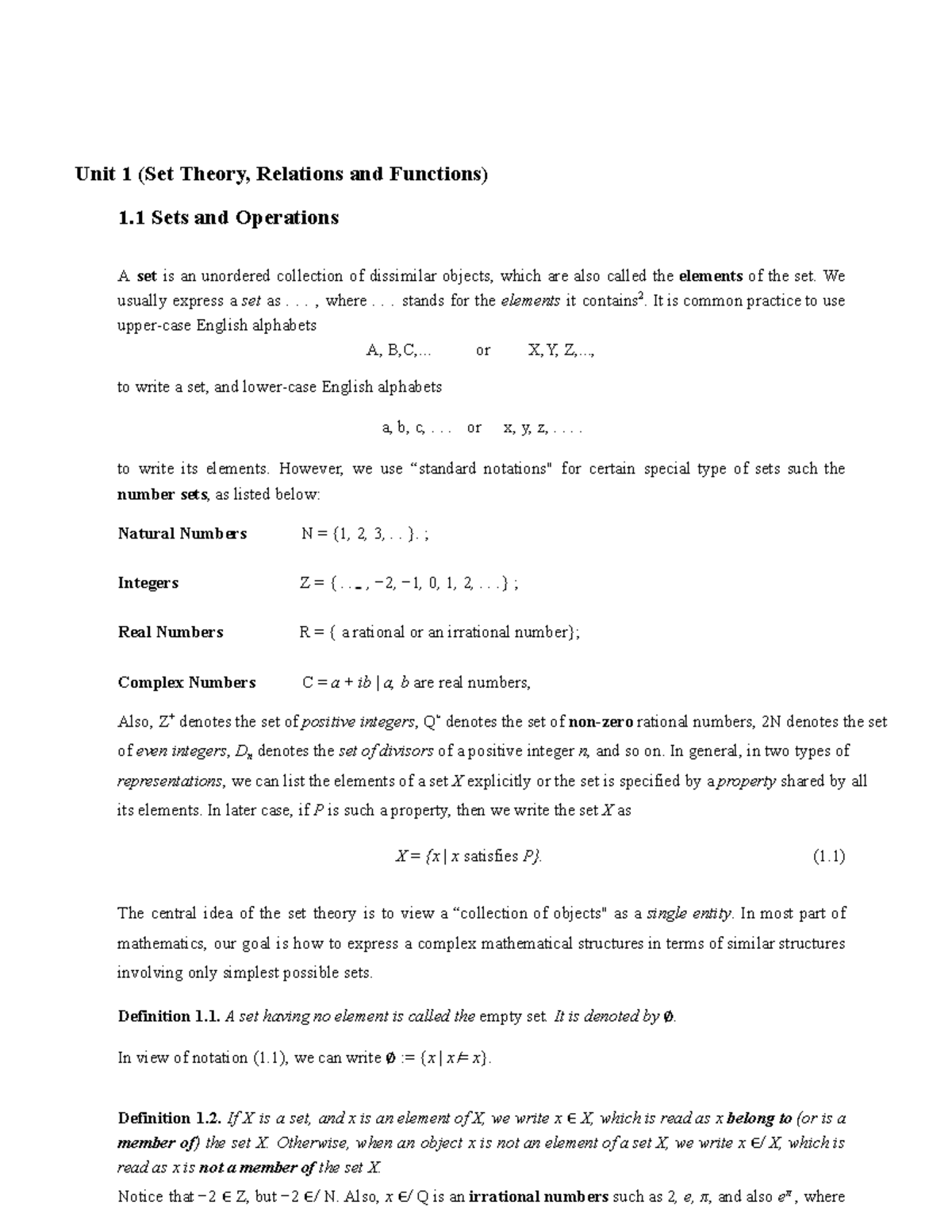 MCA DM Notes: Unit 1 - Sets, Relations, and Functions Overview - Studocu
