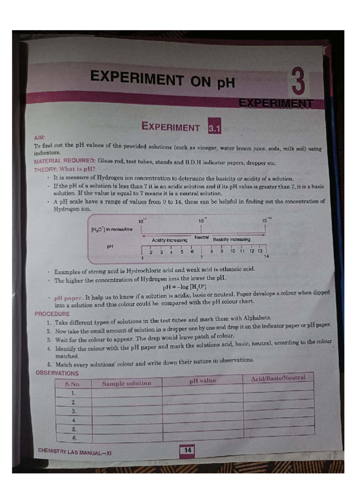 Chemistry Lab Experiment: pH Values of Various Solutions - Studocu