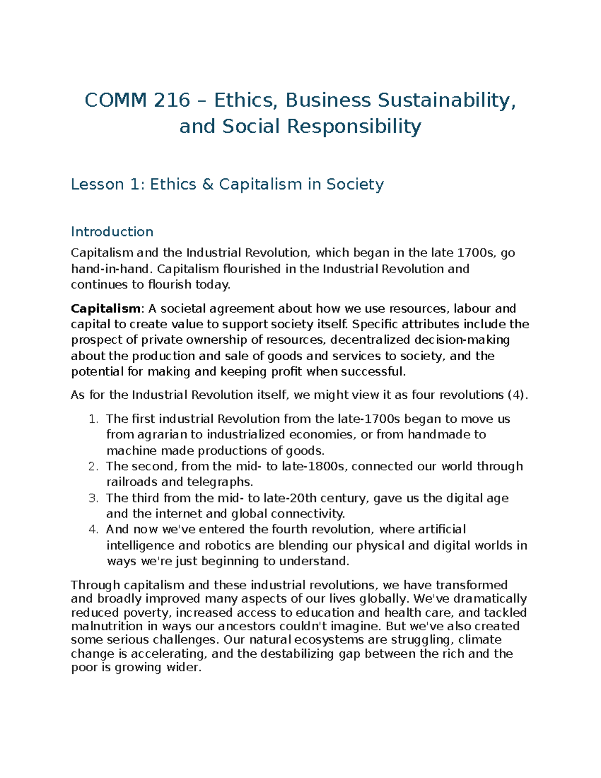 COMM 216 - Class Notes Lesson 1 - COMM 216 – Ethics, Business ...