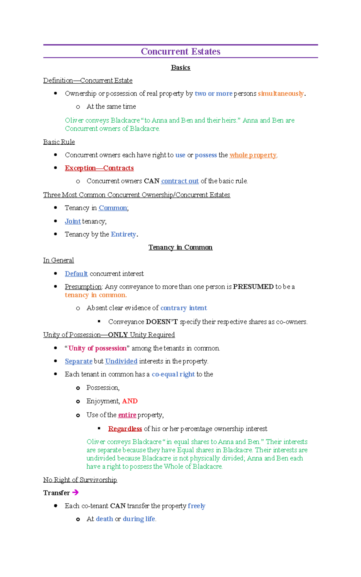 Property Final outline - Concurrent Estates Basics Definition ...
