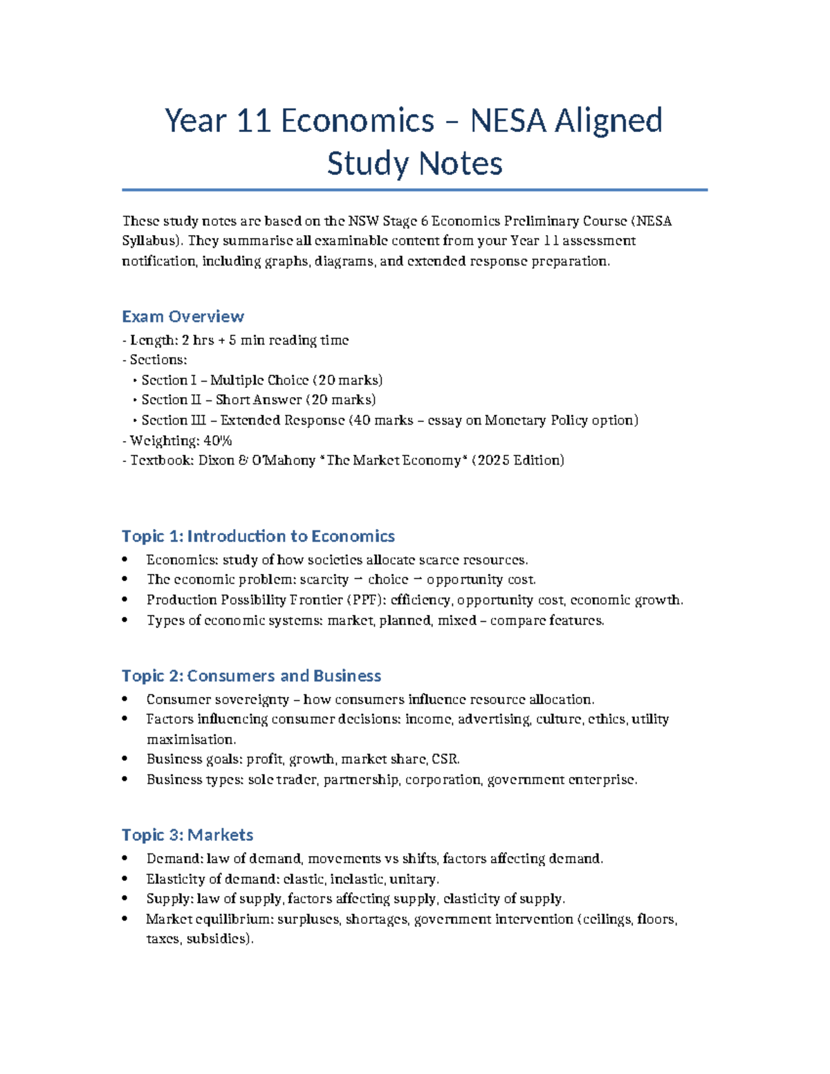 Year 11 Economics Study Notes (NESA Syllabus) - Studocu