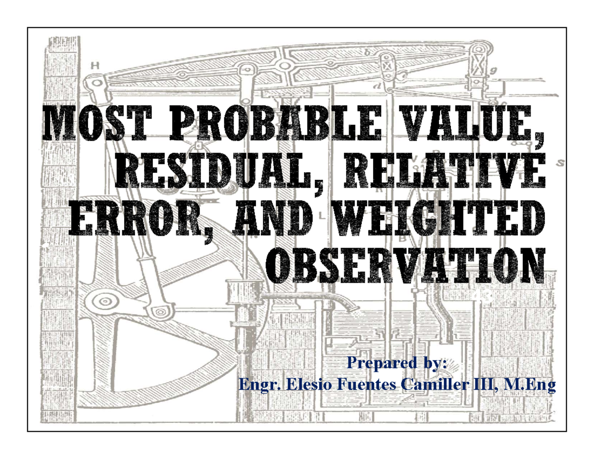 Measurements of Distance and Errors: Most Probable Value in ENG 101 ...