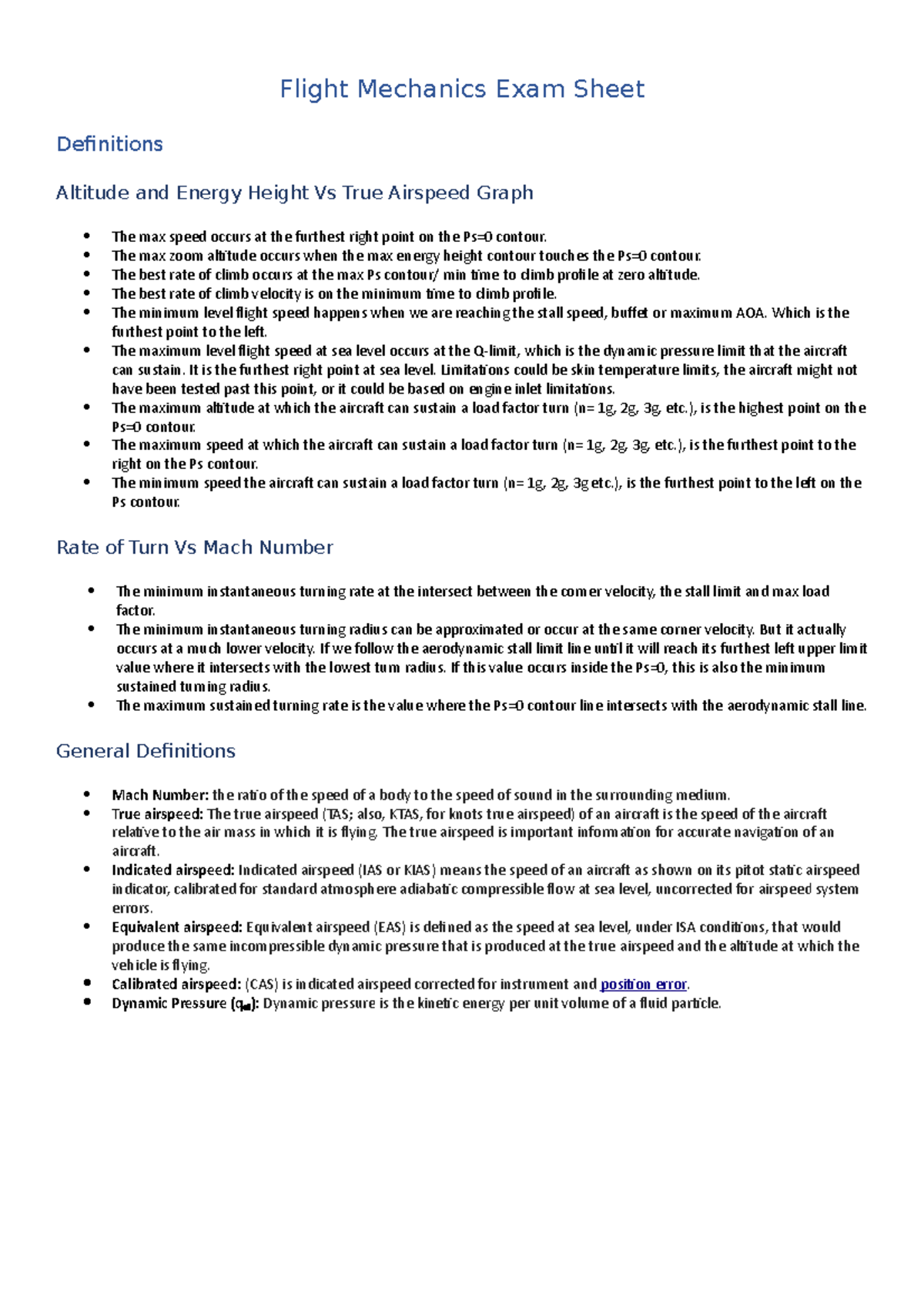 Flight Mechanics Exam 2013: Key Concepts and Definitions - Studocu