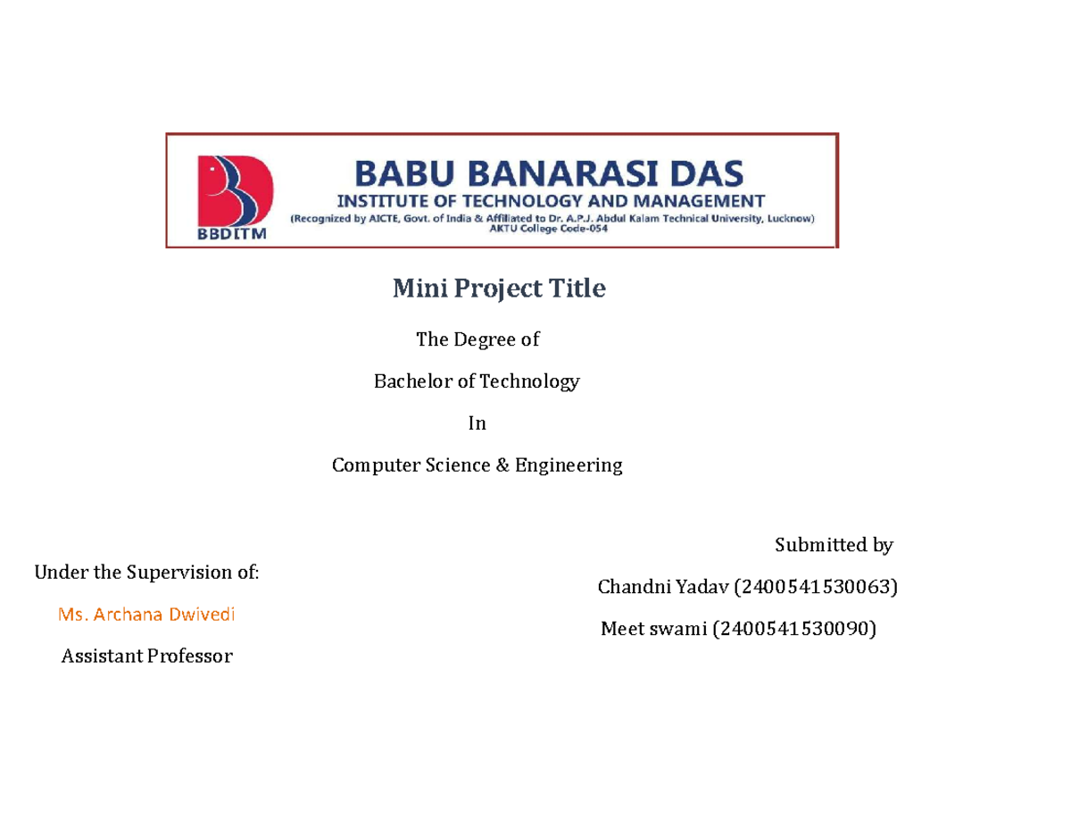 AI Trip Planner Mini Project - B.Tech CSE Presentation - Studocu