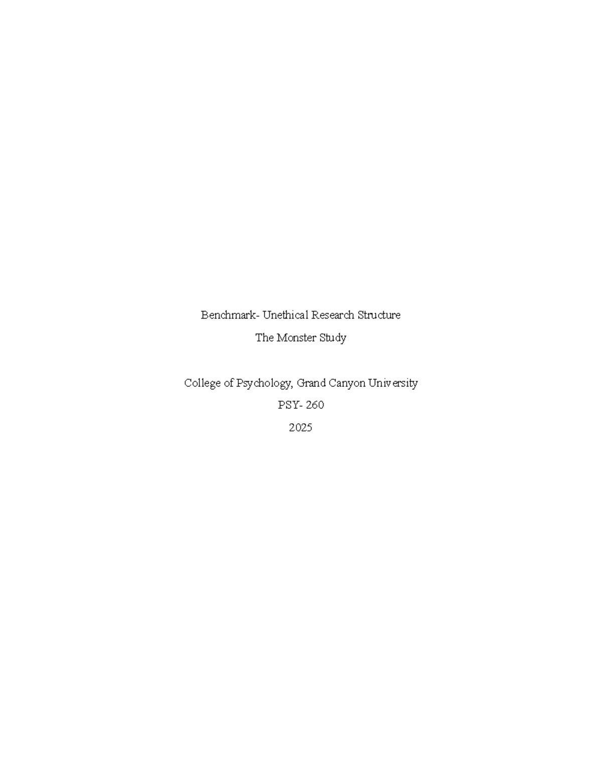 The Monster Study: Unethical Research Analysis (PSY 260) - Studocu