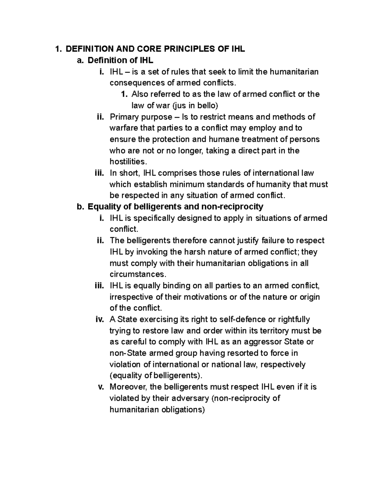 Chapter 1: Introduction to IHL - Definition & Core Principles - Studocu
