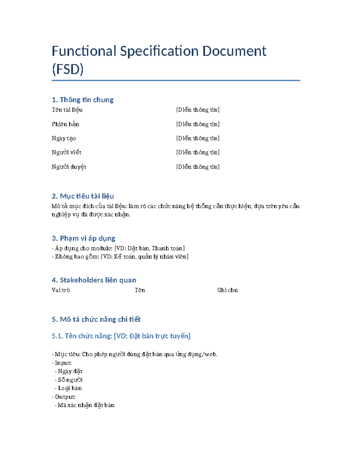 FSD Template BA - Functional Specification Document Overview - Studocu