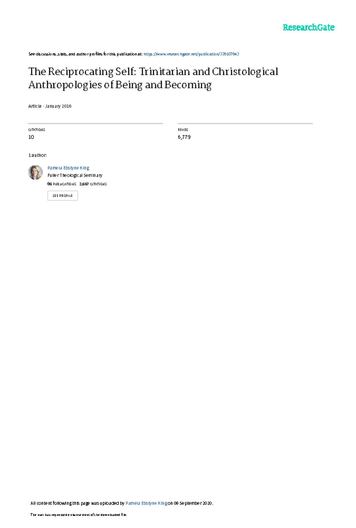 The Reciprocating Self: A Developmental Teleology in Christian ...