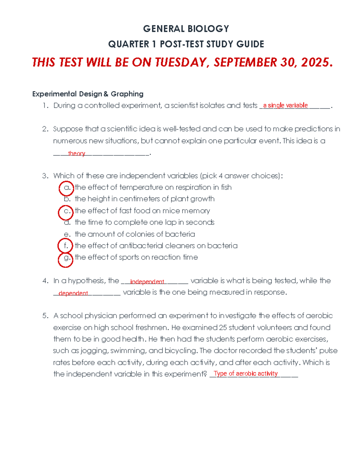 General Biology Q1 Study Guide: Key Concepts & Experimental Design ...