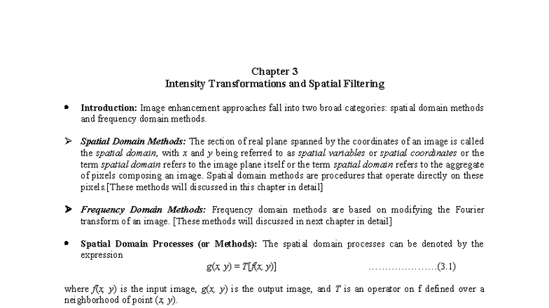 Chapter 3 - Module 1: Intensity Transformations & Spatial Filtering - Studocu