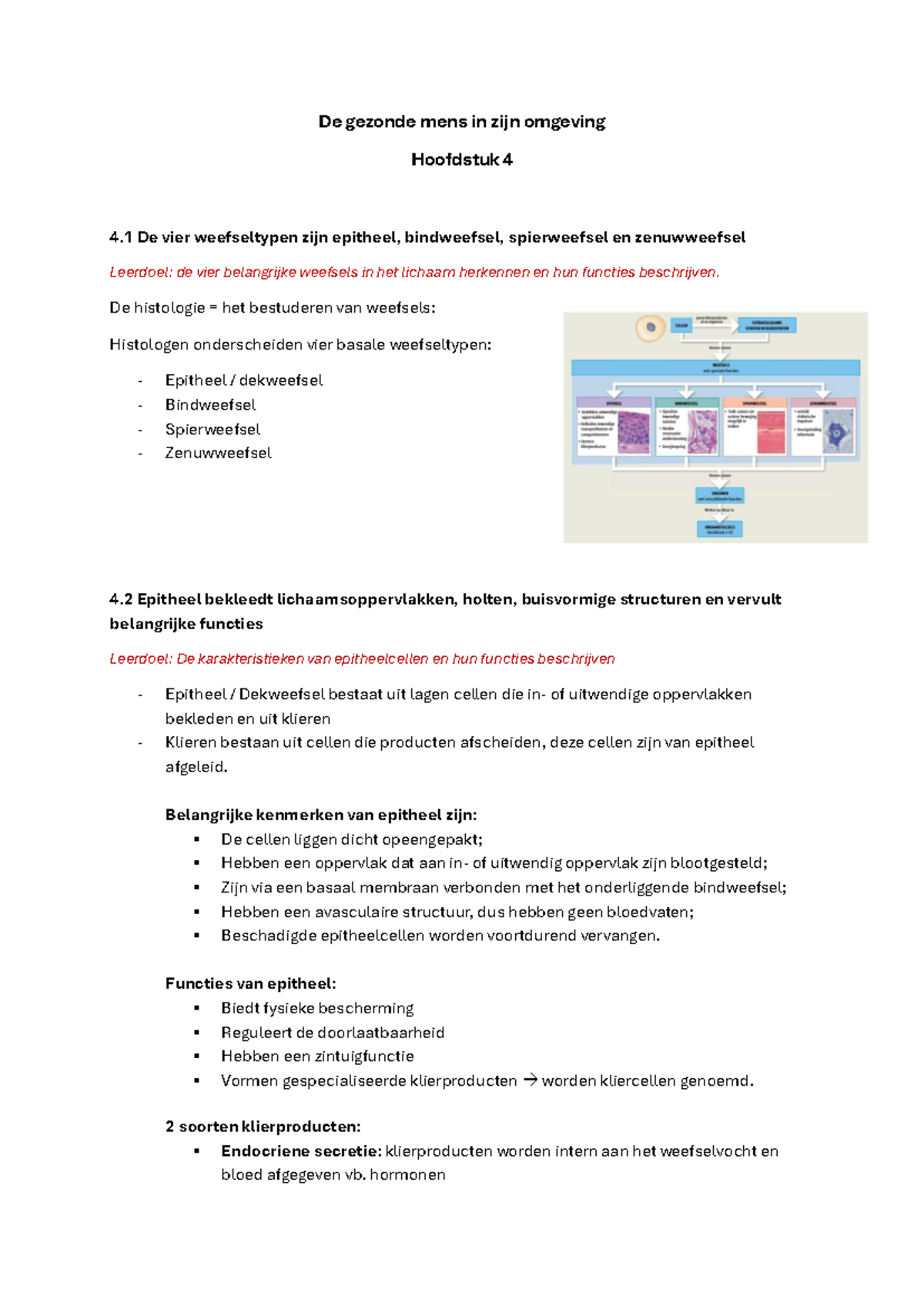 Anatomie H4: Weefseltypen en Hun Functies in het Lichaam - Studocu