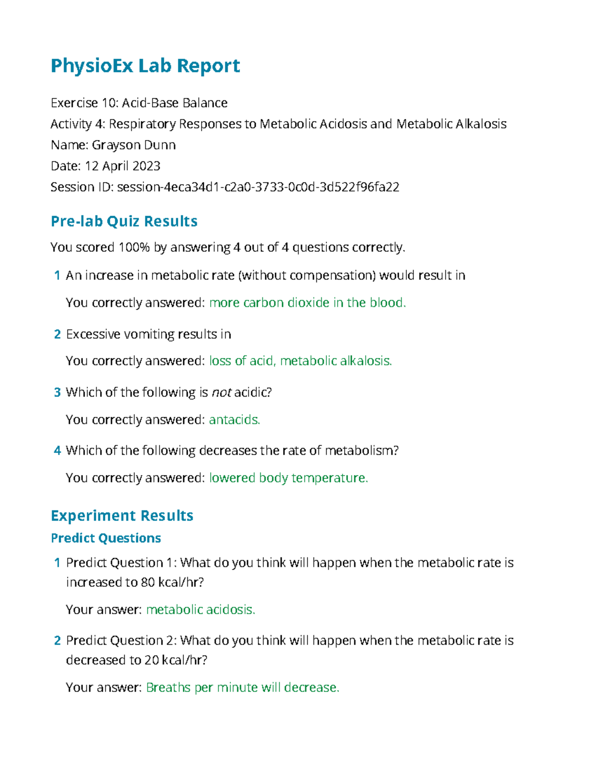 Physio Ex Exercise 10 Activity 4 - PhysioEx Lab Report Exercise 10 ...