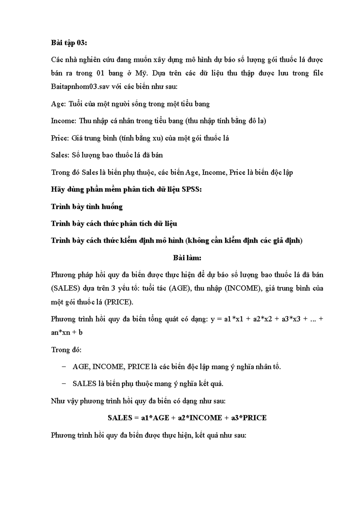 Bài tập 03: Dự báo doanh số thuốc lá qua hồi quy đa biến (Btn) - Studocu