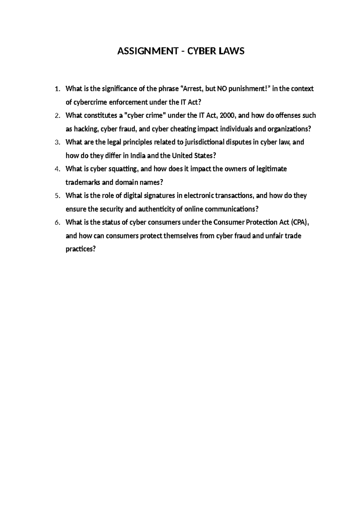 B.SC.IT SEM 6 Assignment: Understanding Cyber Laws and Their Impact ...