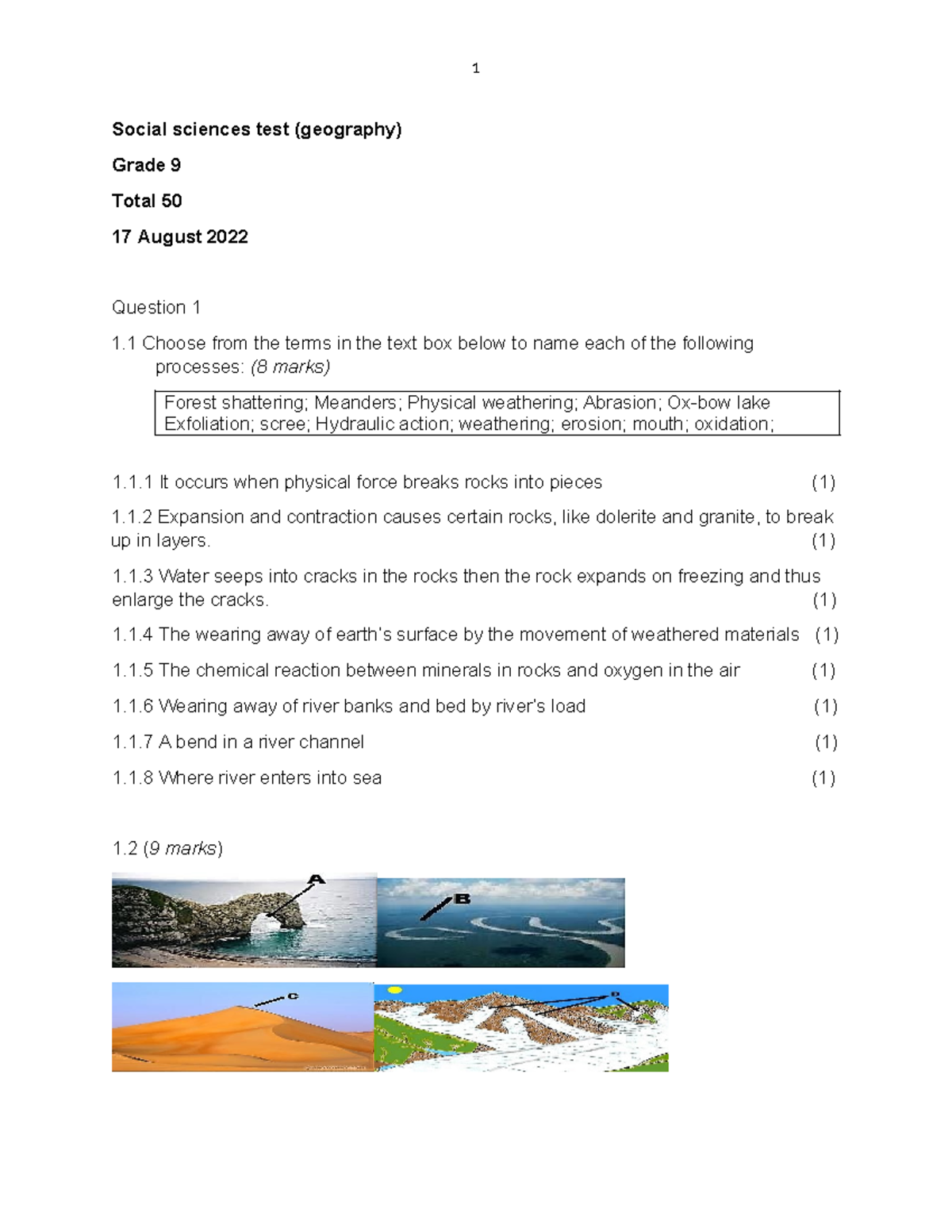 Grade 9 Social Sciences Term 3 Test: Geography Focus and Case Study ...