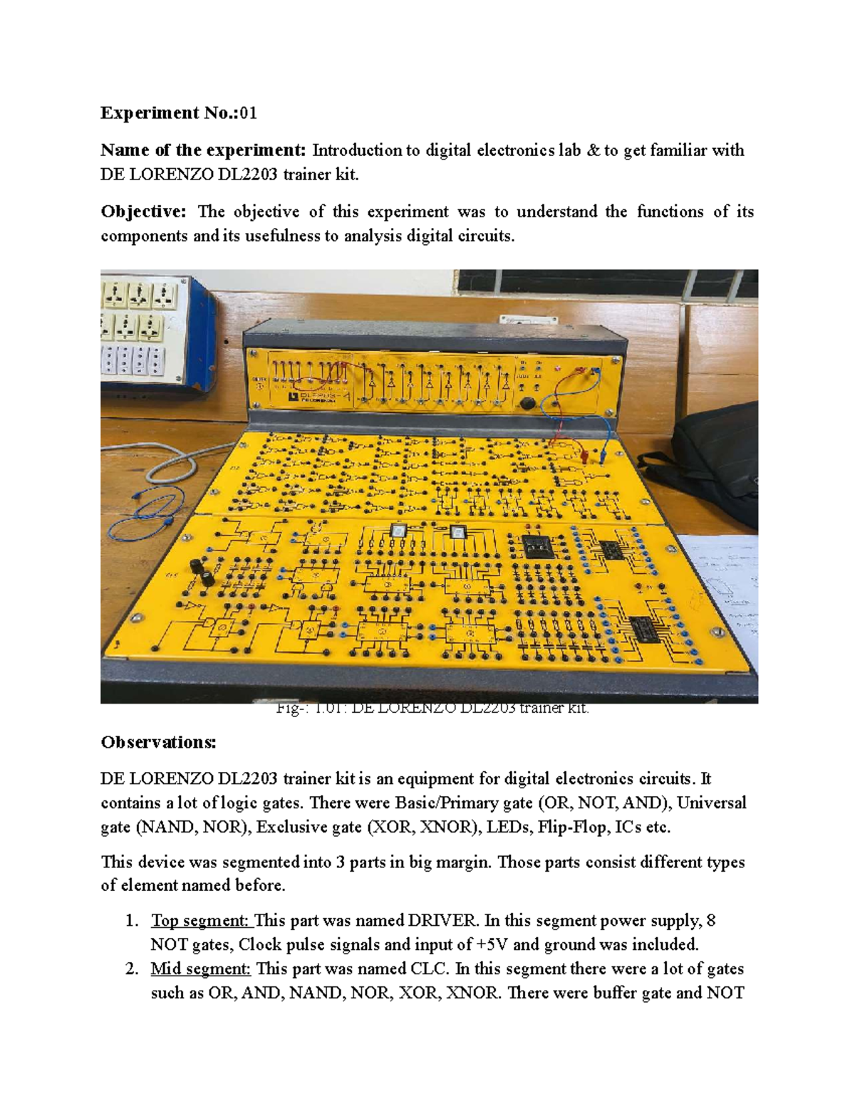 Digital Electronics Lab Experiment 01: DE LORENZO DL2203 Overview - Studocu