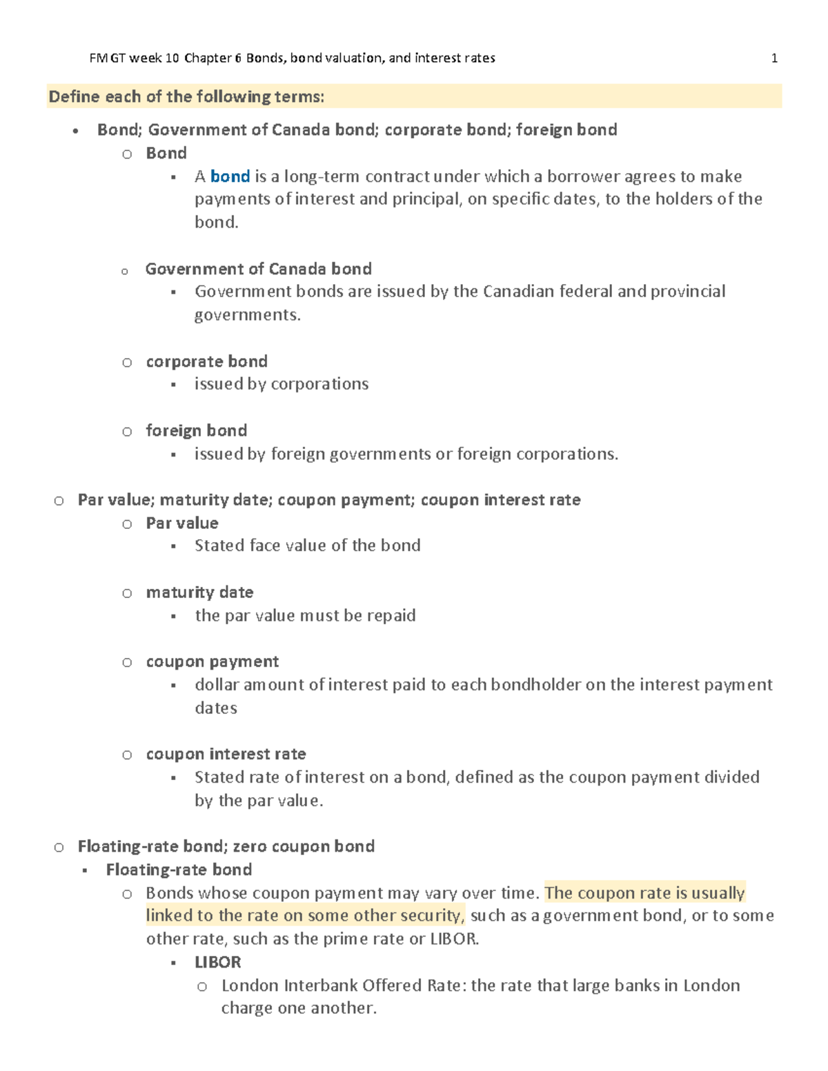 3510 week 10 lab - summaries and questions - Define each of the following terms: Bond ...