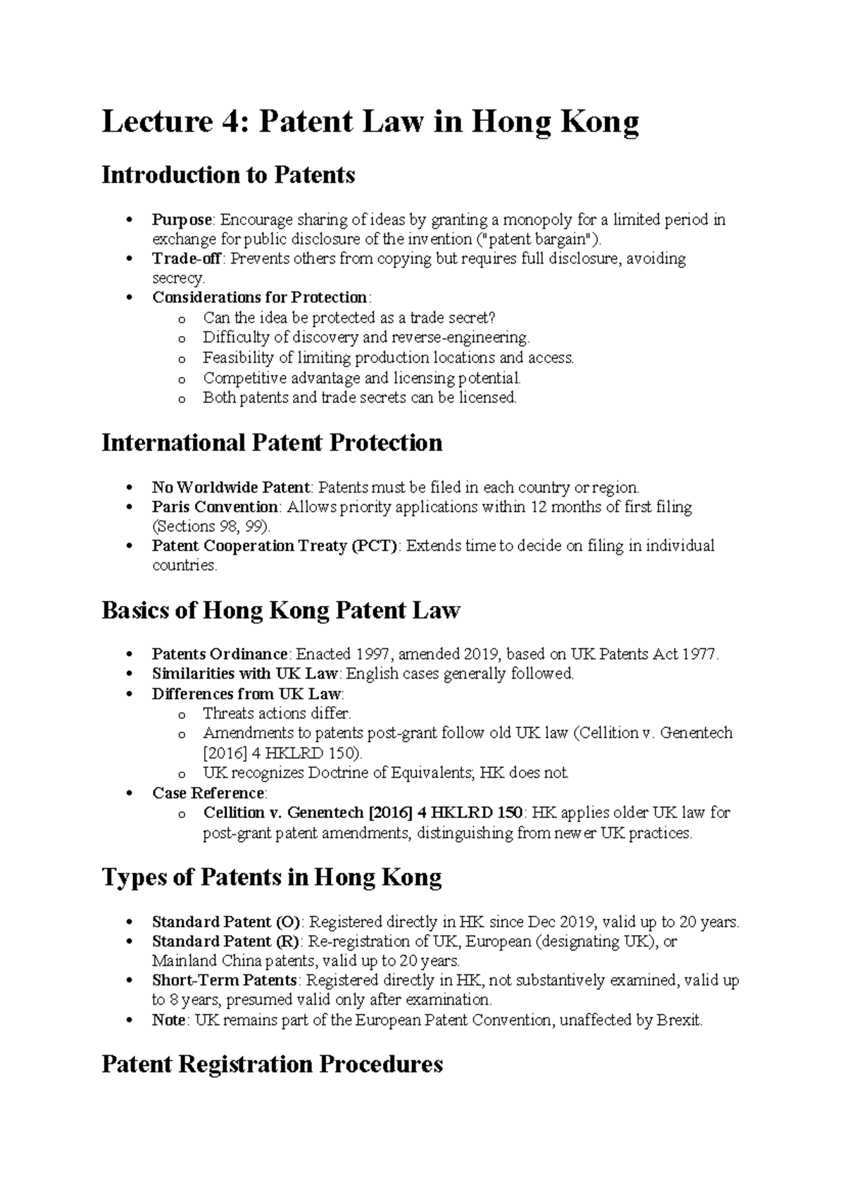 Lecture 4: Overview of Patent Law in Hong Kong - Studocu