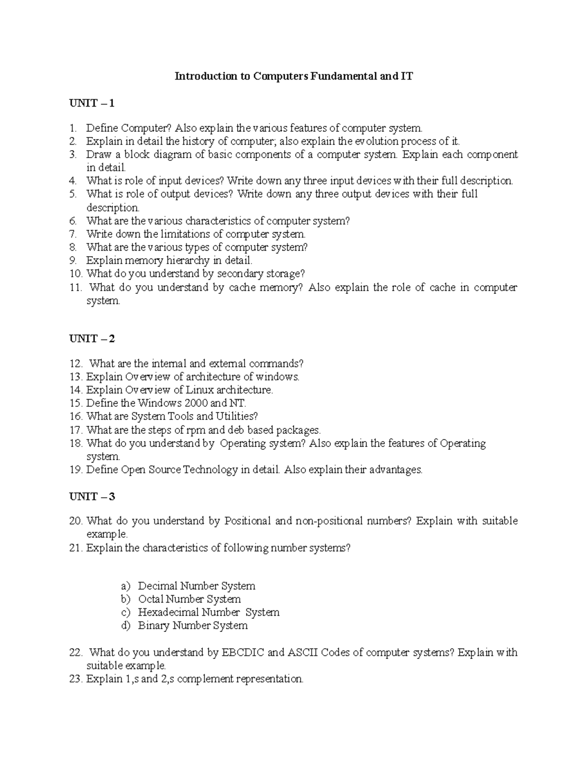 Computers Fundamental and IT Question Bank (CS 101/IT 101) - Studocu