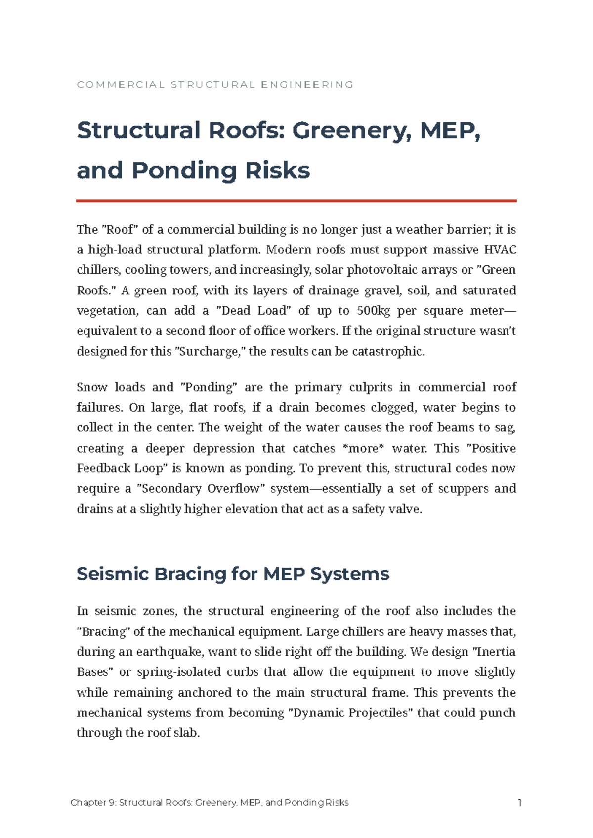 COMM 101: Chapter 09 - Structural Roofs: Greenery, MEP & Ponding Risks ...